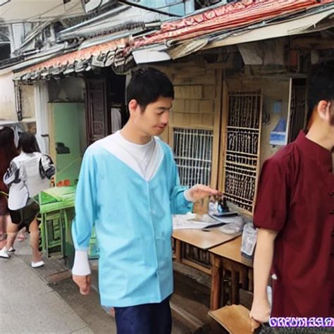 在一家叫做「福爾摩莎北驛」旅館的廚房 一個男生坐在吧台椅子上 一個女生在吧檯內煮飯，兩個人聊得很開心。 Arthub Ai
