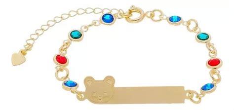 Pulseira Chapinha Infantil Pedrinhas Coloridas Banhado Comprimento 13