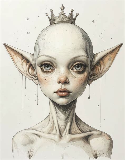 Surreal Wax Humanoid Portrait With Pointed Ears Crown And Melting Face