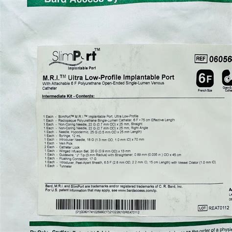 New Bard Ref 0605640 Mri Ultra Low Profile Implantable Port With