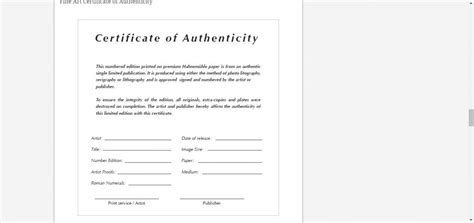 Certificate Of Authenticity Templates Free Samples Examples Regarding