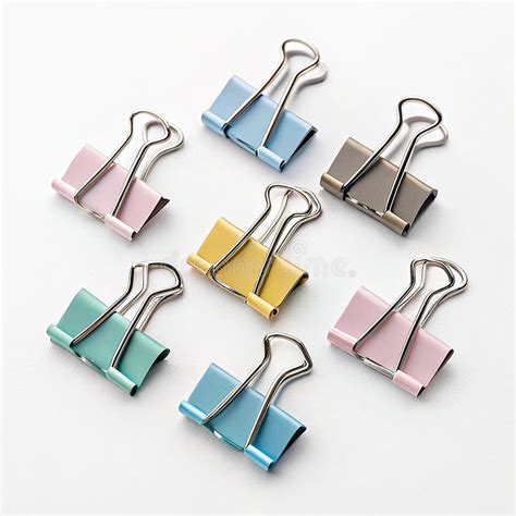 Paper Fasteners Set For Securing Documents On White Background Stock