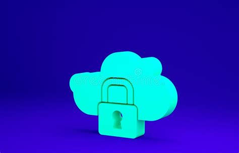 Green Cloud Computing Lock Icon Isolated On Blue Background Security