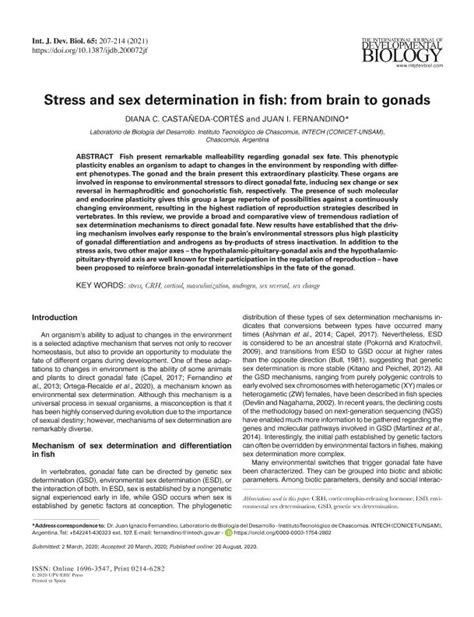 Stress And Sex Determination In Fish From Brain To Gonads