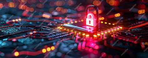 Cybersecurity Concept Mitigating Risks With Digital Lock On Circuit Board Representing Data