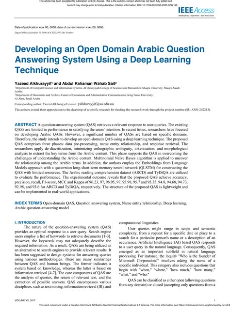 Pdf Developing An Open Domain Arabic Question Answering System Using A Deep Learning Technique
