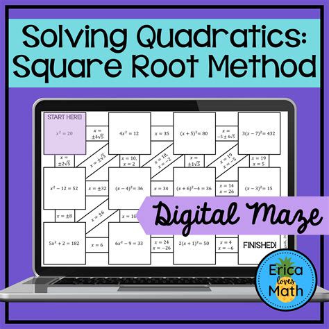 solving quadratic equations by square root method digital activity maze