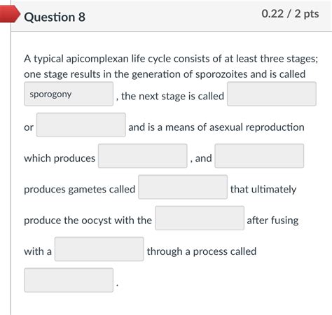 Solved Question 8 0 22 2 Pts A Typical Apicomplexan Life