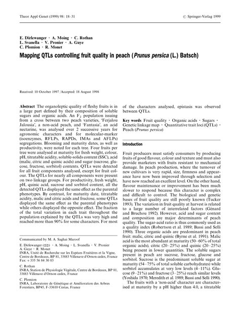Pdf Mapping Qtls Controlling Fruit Quality In Peach Prunus Persica L Batsch