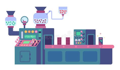 Cartoon Color Chocolate Factory With Automation System Production On