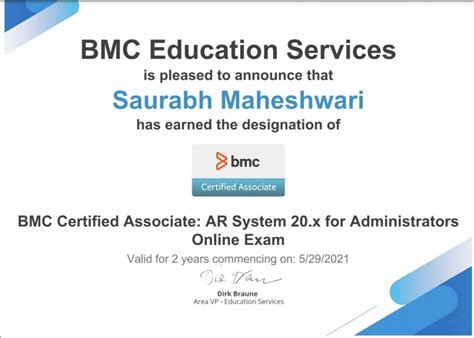 Saurabh Maheshwari On Linkedin Bmc Bmccertificate Certificate