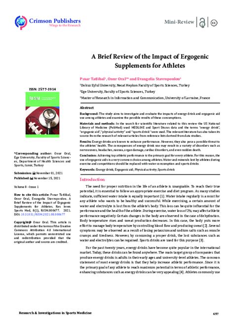 Pdf A Brief Review Of The Impact Of Ergogenic Supplements For Athletes