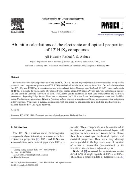 Pdf Ab Initio Calculations Of The Electronic And Optical Properties