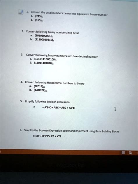 1 Convert The Octal Numbers Below Into Equivalent Binary