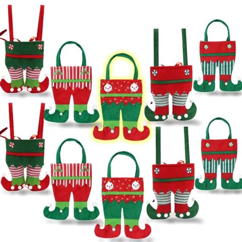 10pcs Christmas Candy Bags T Bags With Elf Santa Pants Design For