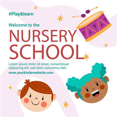 Flat Nursery School Posts Set Vector Illustration Stock Vector
