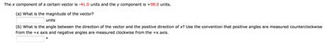 Solved The X Component Of A Certain Vector Is Units Chegg Com