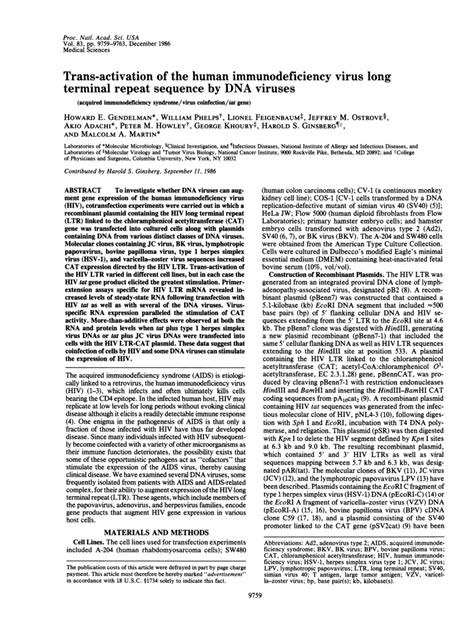 Pdf Trans Activation Of The Human Immunodeficiency Virus Long