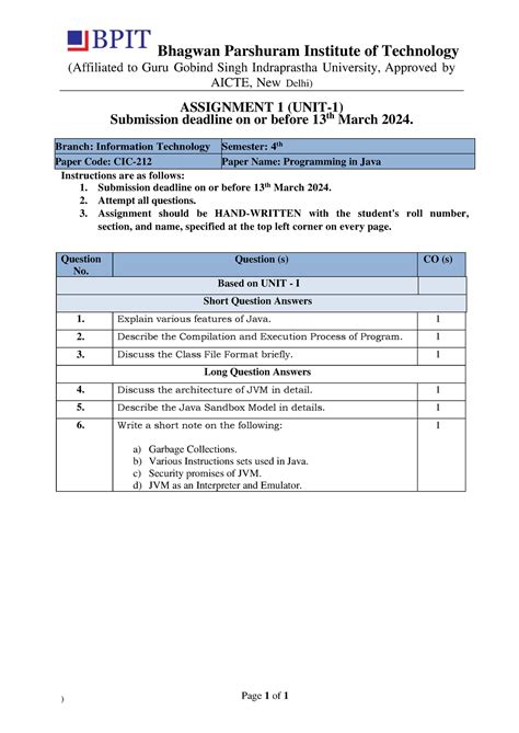 Assigment 1 Java B Bhagwan Parshuram Institute Of Technology