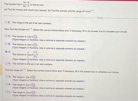 Solved The Function F X 6x−77x 9 Is One To One A Find
