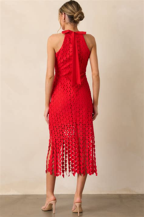 Red Heart Lace Midi Dress All Dresses Red Dress