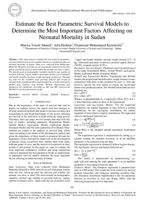 Pdf Estimate The Best Parametric Survival Models To Determine The
