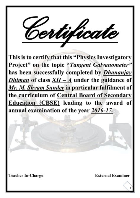 Physics Investigatory Project Class 12 Tangent Galvanometer Pdf