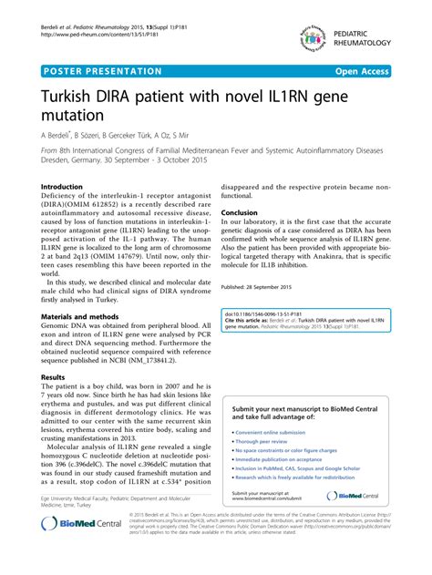 Pdf Turkish Dira Patient With Novel Il1rn Gene Mutation