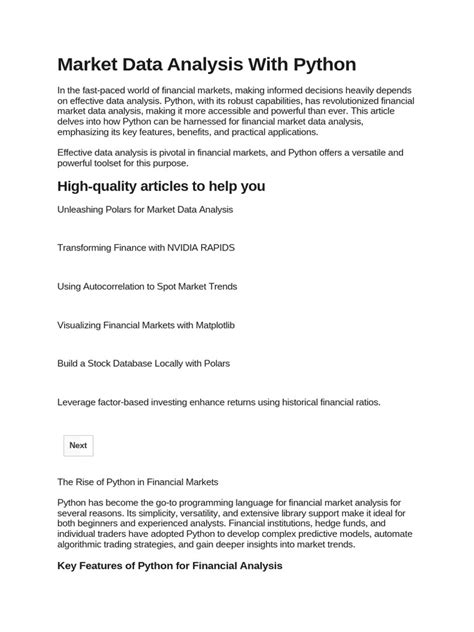 Market Data Analysis With Python Pdf Python Programming Language Data Analysis
