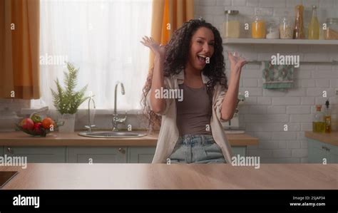 Hispanic Caucasian Woman Girl Female Having Fun Active Moving Dancing Party Funny Move Dance