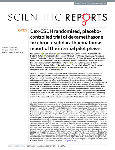 Pdf Dex Csdh Randomised Placebo Controlled Trial Of Dexamethasone