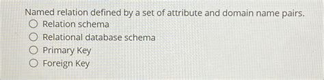 Solved Named Relation Defined By A Set Of Attribute And