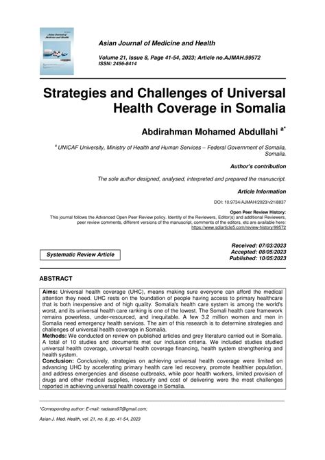 Pdf Strategies And Challenges Of Universal Health Coverage In Somalia