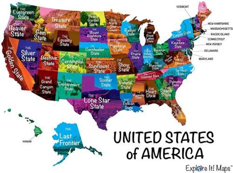 Map Of Every Us State Nickname Maps On The Web U S States Us Map