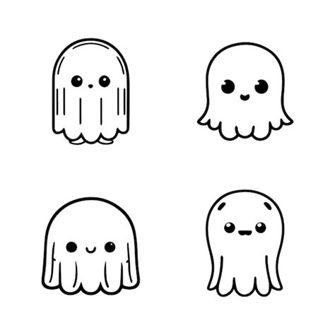 Premium Vector Cute Halloween Ghost Collection Set Hand Drawn Illustration