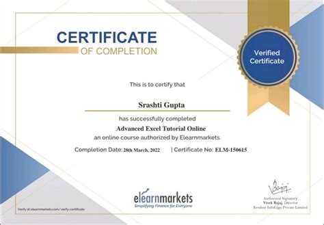 Excel Advancedexcel Elearnmarkets Certificate