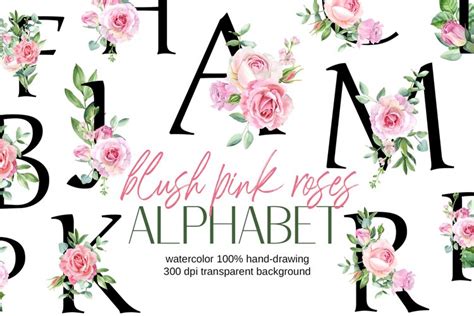 Blush Pink Floral Alphabet Numbers Png