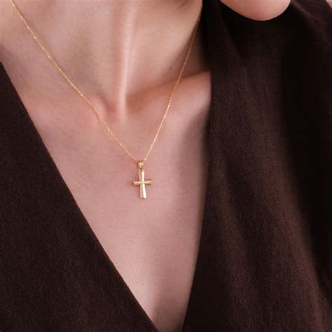 14k Solid Gold Cross Necklace Minimalist Religious Pendant Etsy