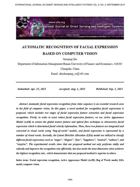 automatic recognition of facial expression based on computer vision