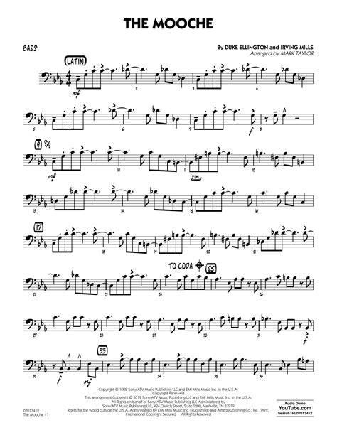 The Mooche Arr Mark Taylor Bass By Duke Ellington Sheet Music For