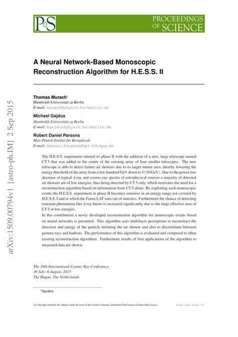 Pdf A Neural Network Based Monoscopic Reconstruction Algorithm For H