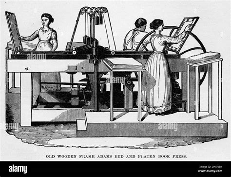 Engraving Of A Wooden Frame Adams Bed And Platen Book Printing Press