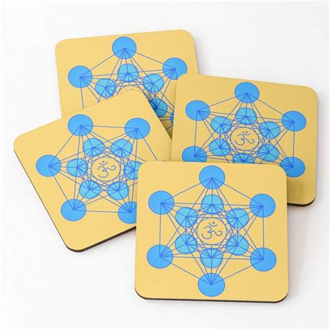 Sacred Geometry Merkaba Blau With Om Symbol Coasters Set Of 4 For