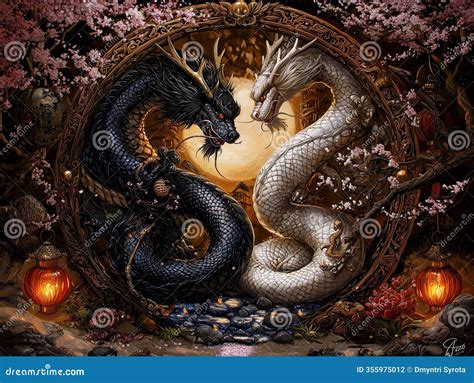 Yin Yang Dragon Symbolism In Chinese Art Stock Illustration