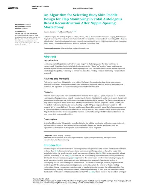 An Algorithm For Selecting Buoy Skin Paddle Design For Flap Monitoring In Total Autologous