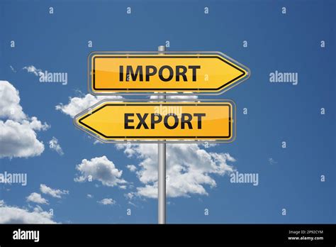 Import Export Buttons Onyellow Arrows In Front Of Blue Sky Trade