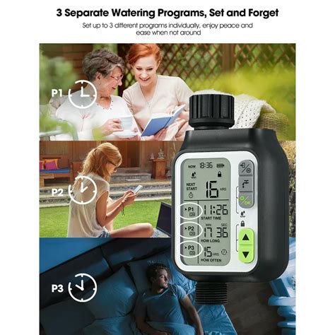 Homitt Programmable Water Timer Digital Water Irrigation Timer With Rain Sensor For Garden