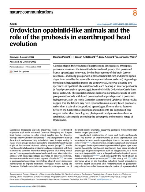Pdf Ordovician Opabiniid Like Animals And The Role Of The Proboscis