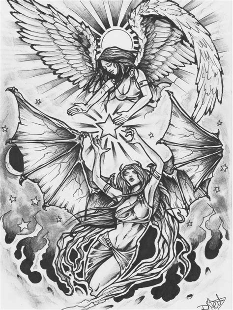 Angel And Devil Girl Tattoo Designs