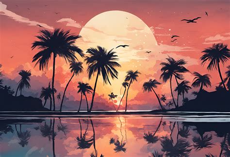 Beach Palm Tree Sunset Wallpaper